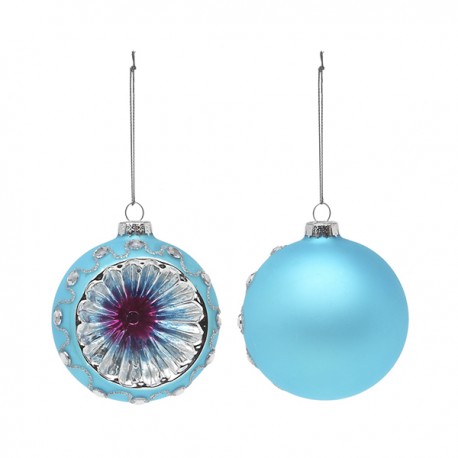 Karácsonyi üveg gömb dísz - kék - 8 cm - 2 db - NAAU HU