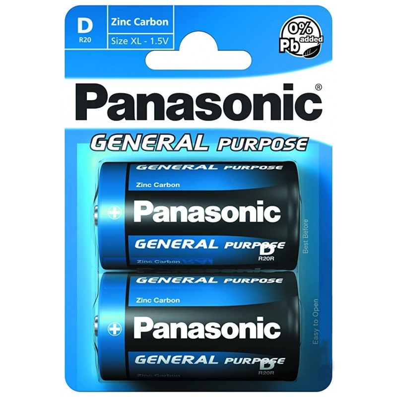 [BAT2D] Panasonic General Purpose R20BE/2BP elem - 1,5 V - 2x D elem ...